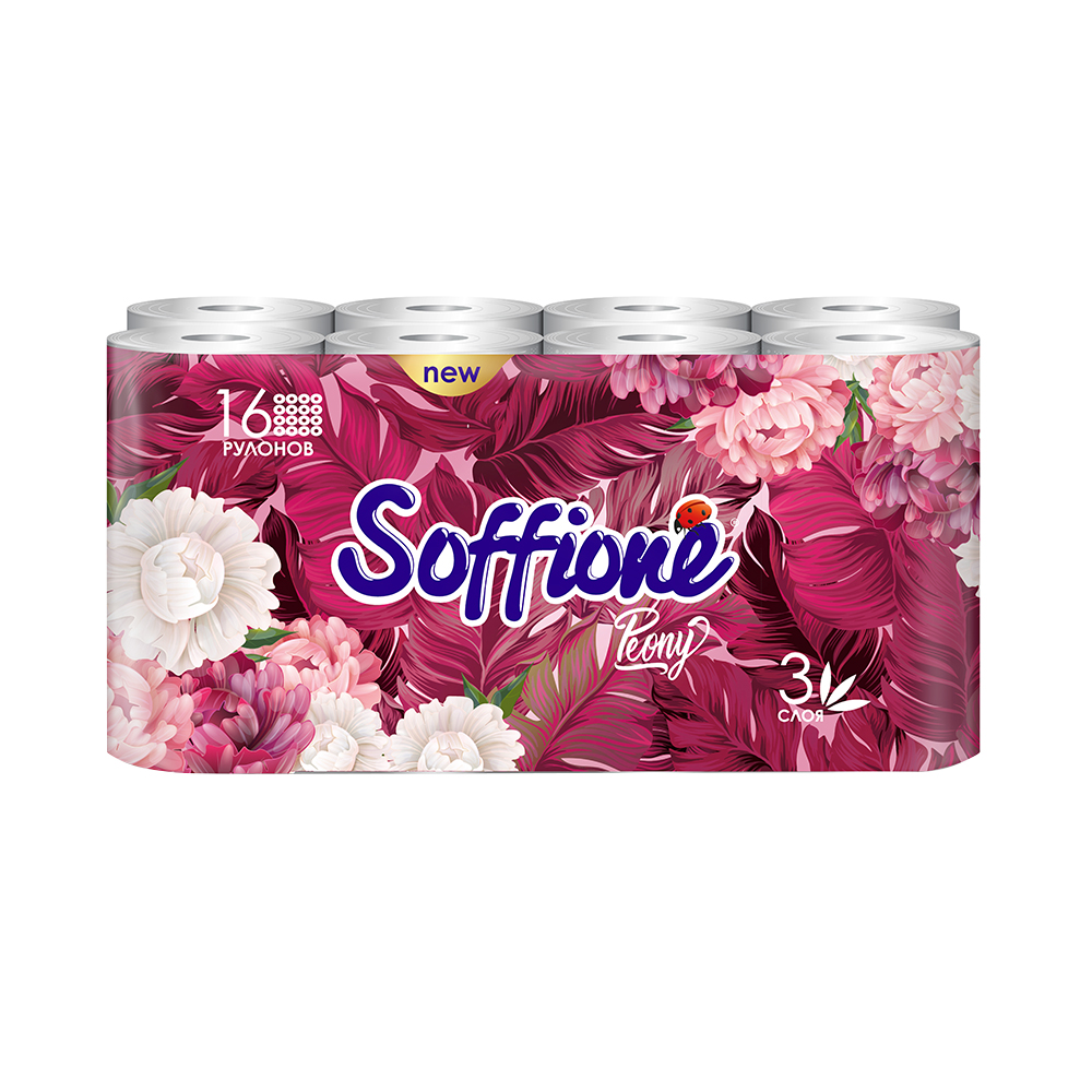 Туалетная бумага "Peony", Soffione, 3 слоя, 16 рулонов - купить в ...