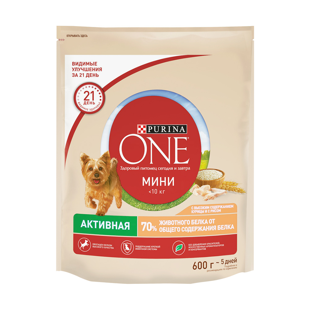 Сухой корм для активных собак, Purina One, курица с рисом, 600 г ...