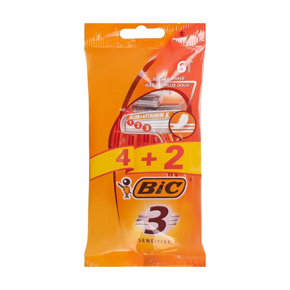 Бритвенный станок одноразовый, BIC, 3 Sensitive, 4+2 - купить в ...