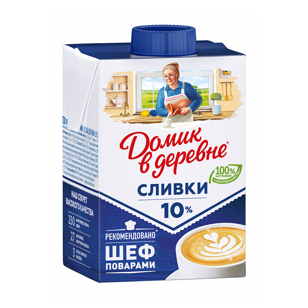 Сливки питьевые стерилизованные, Домик в деревне, 10%, 200 г - купить ...